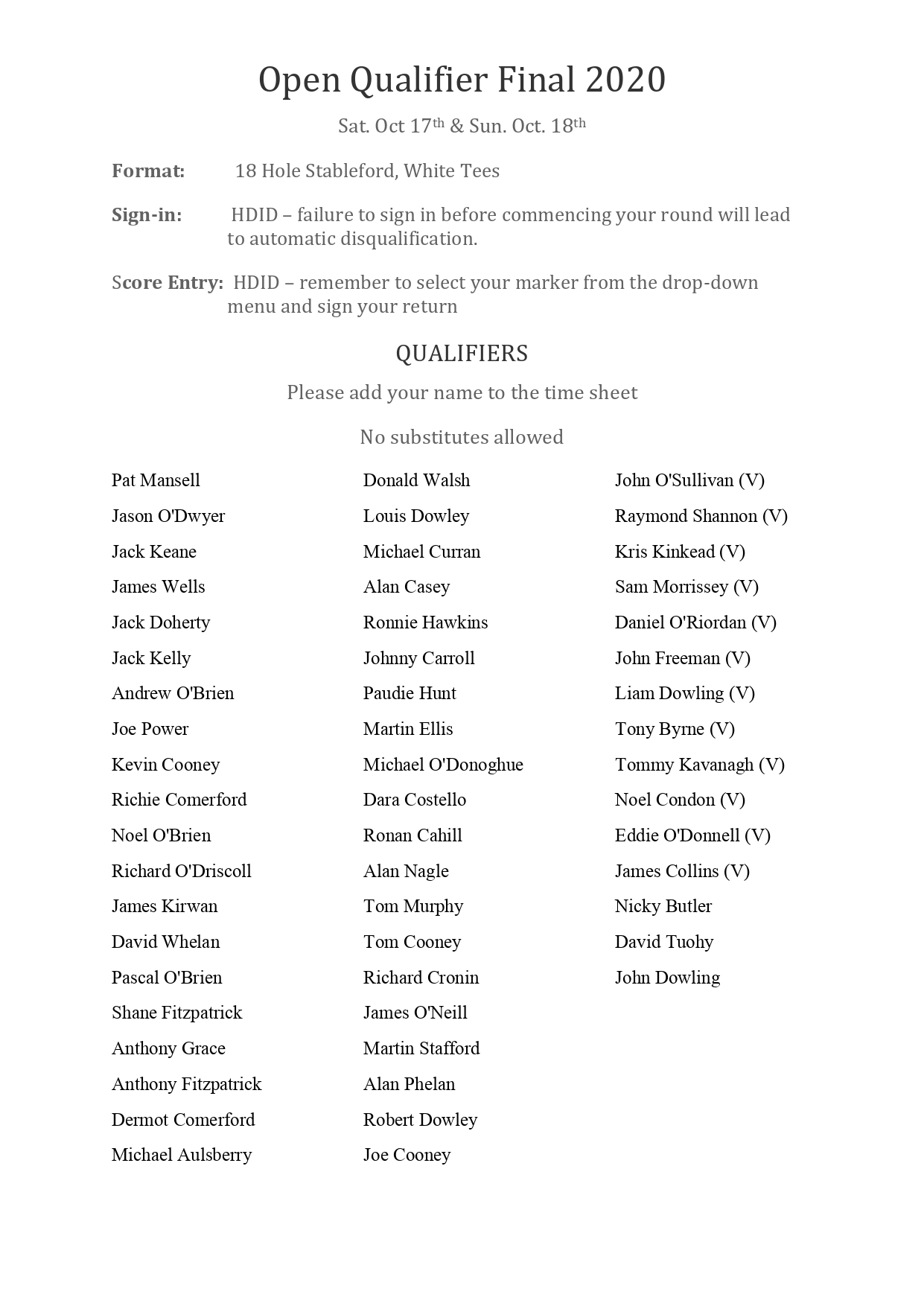 Open Qualifier Final 2020 - Carrick-on-Suir Golf Club